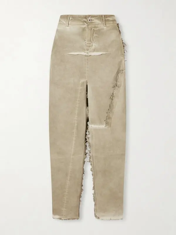 Rick Owens Frayed Denim Midi Skirt