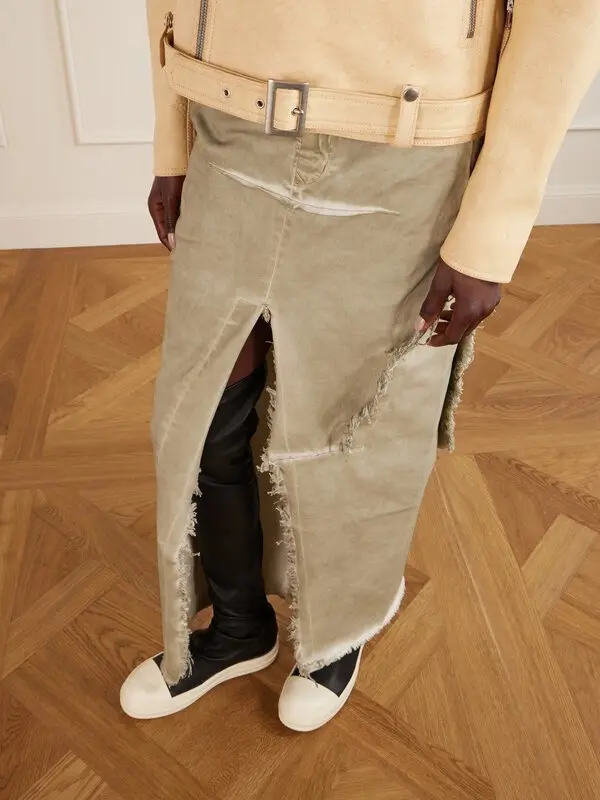 Rick Owens Frayed Denim Midi Skirt
