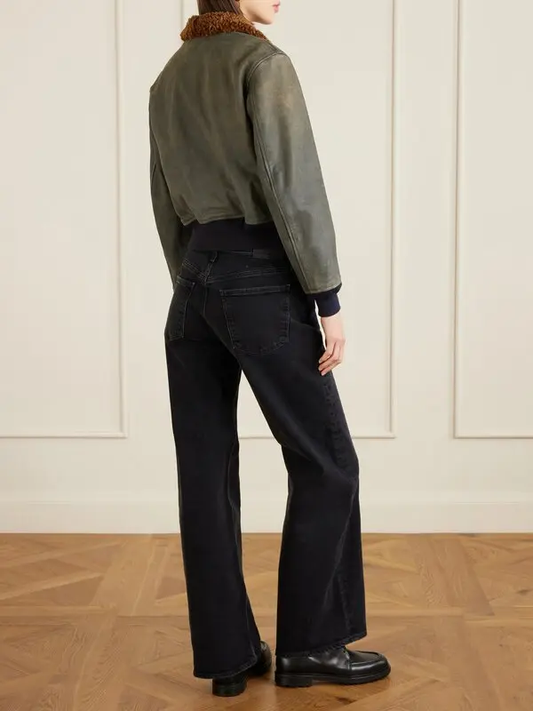 Ralph Lauren Harper Plush-trimmed Appliquéd Leather Bomber Jacket