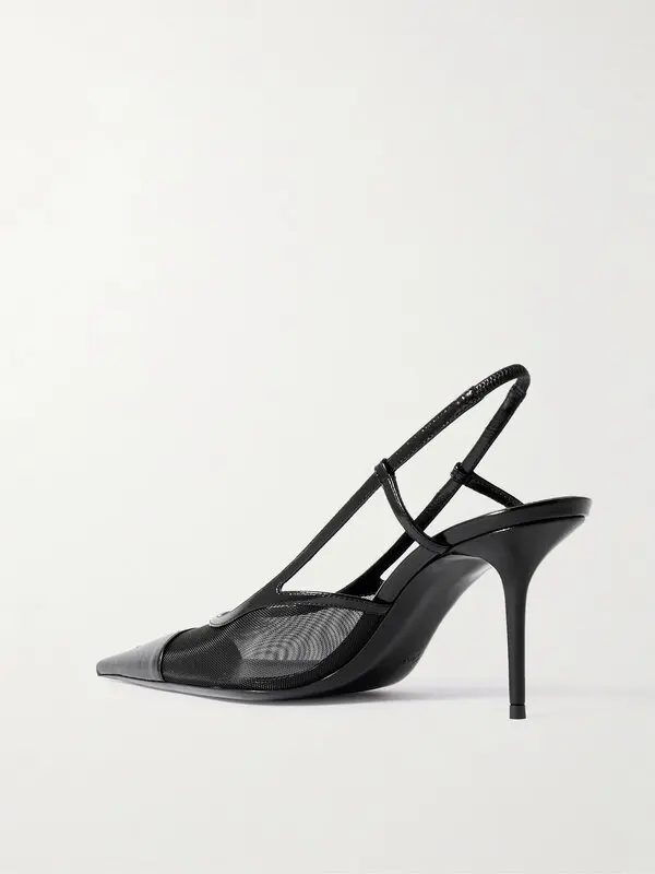 Saint Laurent Renée Patent Leather-trimmed Mesh Slingback Pumps