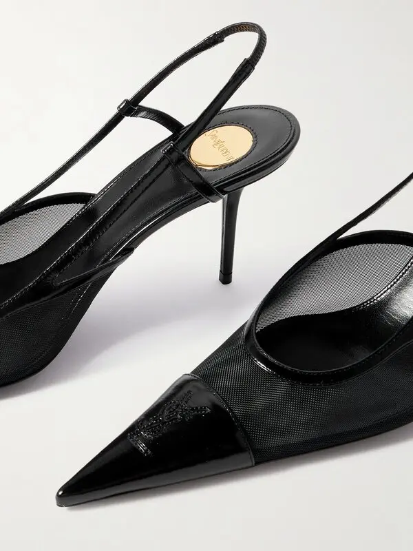 Saint Laurent Renée Patent Leather-trimmed Mesh Slingback Pumps