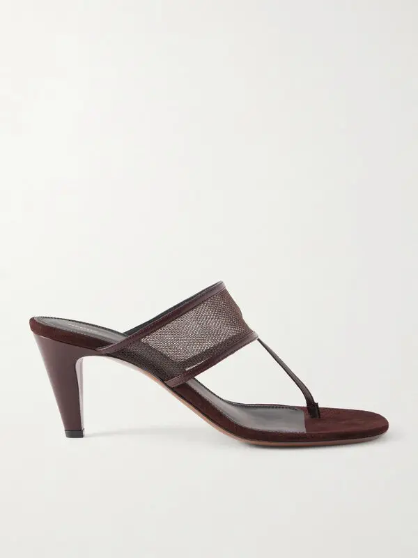 NEOUS Vena 65 Leather-trimmed Mesh Sandals - Brown