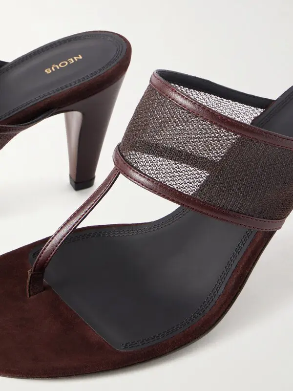 NEOUS Vena 65 Leather-trimmed Mesh Sandals - Brown