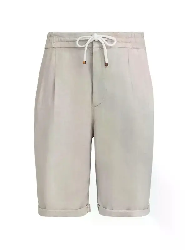 Brunello Cucinelli Garment-dyed Linen Gabardine Bermuda Shorts With Drawstring And Pleat - Neutrals