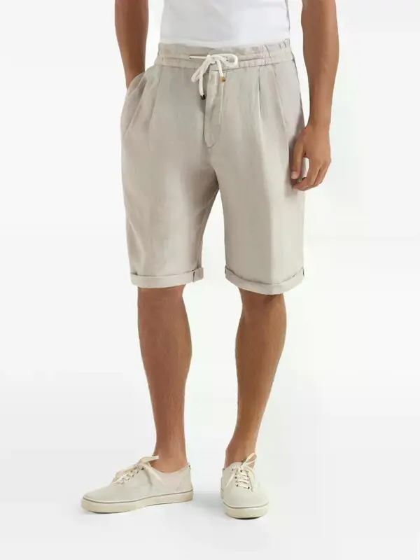Brunello Cucinelli Garment-dyed Linen Gabardine Bermuda Shorts With Drawstring And Pleat - Neutrals