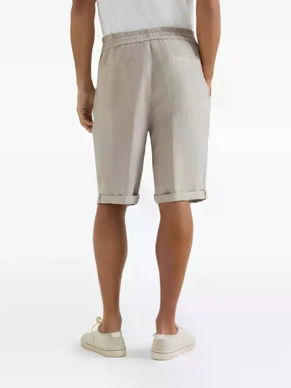 Brunello Cucinelli Garment-dyed Linen Gabardine Bermuda Shorts With Drawstring And Pleat - Neutrals