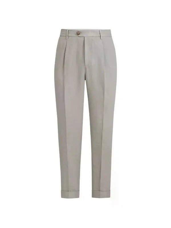 Brunello Cucinelli Linen Gabardine Trousers With Pleat - Neutrals