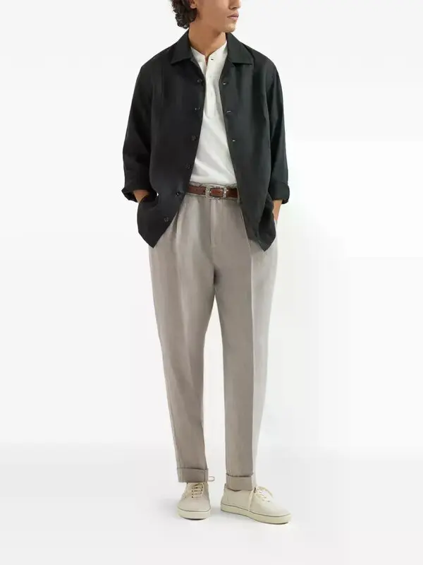 Brunello Cucinelli Linen Gabardine Trousers With Pleat - Neutrals