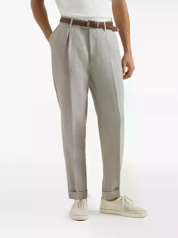 Brunello Cucinelli Linen Gabardine Trousers With Pleat - Neutrals