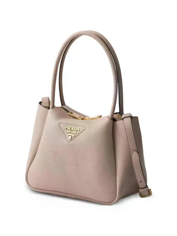 Prada Leather Tote Bag With Triangle Logo