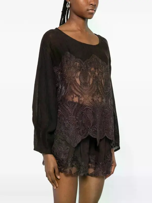 MAURIZIO BRASCHI Laced Blouse - Brown