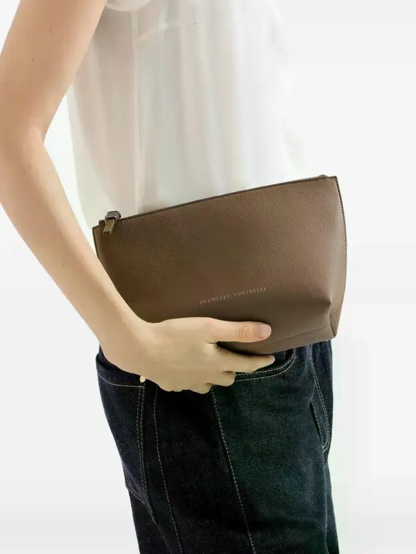 Brunello Cucinelli Grained Leather Clutch - Brown