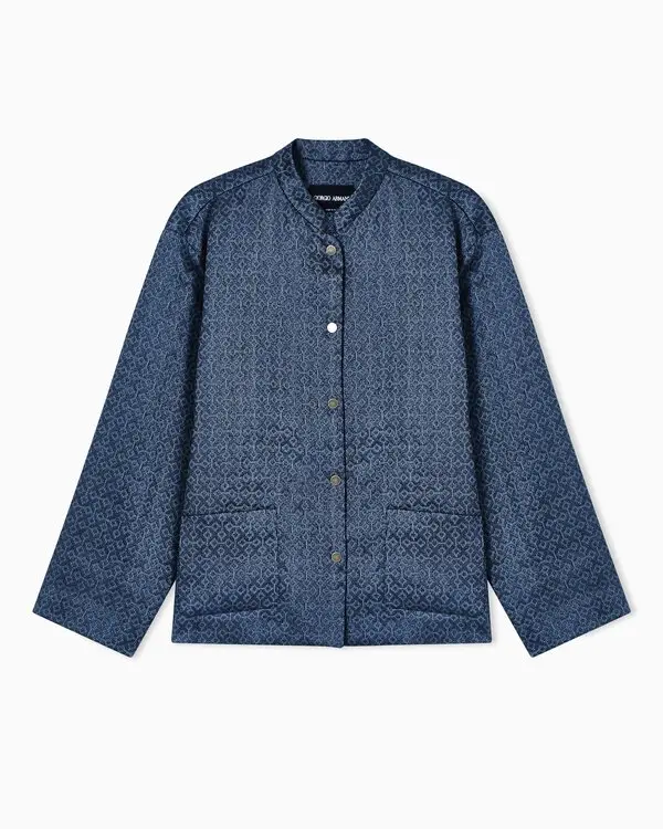 Giorgio Armani Shirt Jacket In Printed Linen And Viscose - Navy Blue