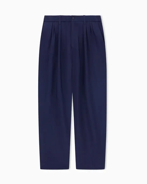 Giorgio Armani Faded Viscose Twill Pleated Trousers - Navy Blue