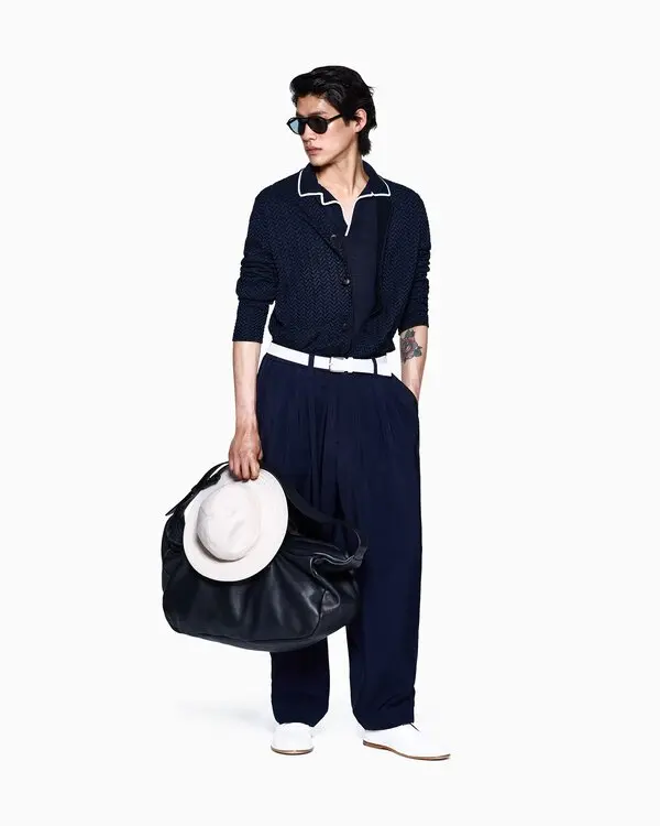 Giorgio Armani Faded Viscose Twill Pleated Trousers - Navy Blue