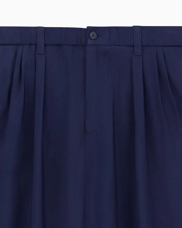 Giorgio Armani Faded Viscose Twill Pleated Trousers - Navy Blue