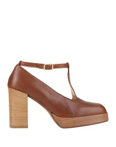 NOA A. Calfskin T-bar Pumps - Brown