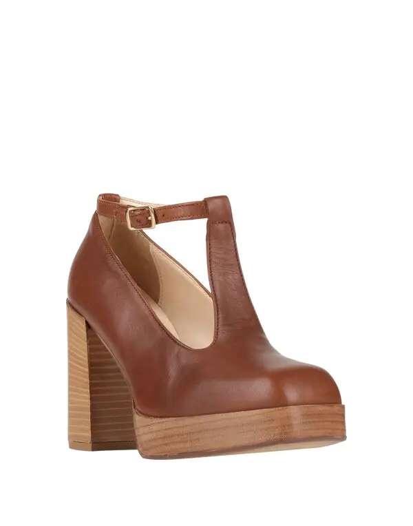 NOA A. Calfskin T-bar Pumps - Brown