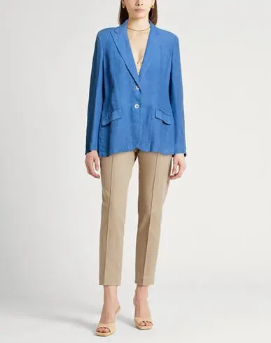 120% Lino Linen Single-breasted Blazer - Blue