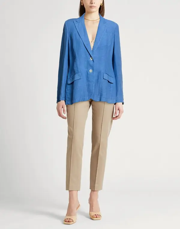 120% Lino Linen Single-breasted Blazer - Blue