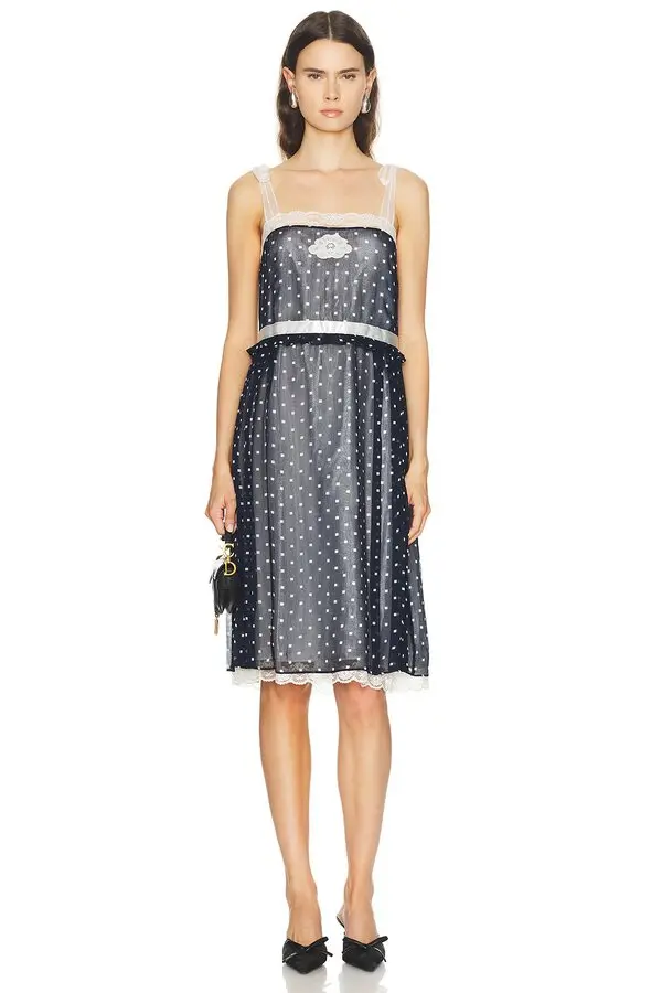 Marc Jacobs Ribbon Strap Chiffon Dress In Navy - Navy Multi