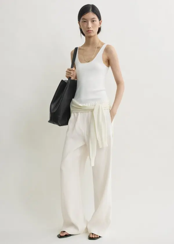 TOTEME Woven Stripe Drawstring Trousers - Meringue