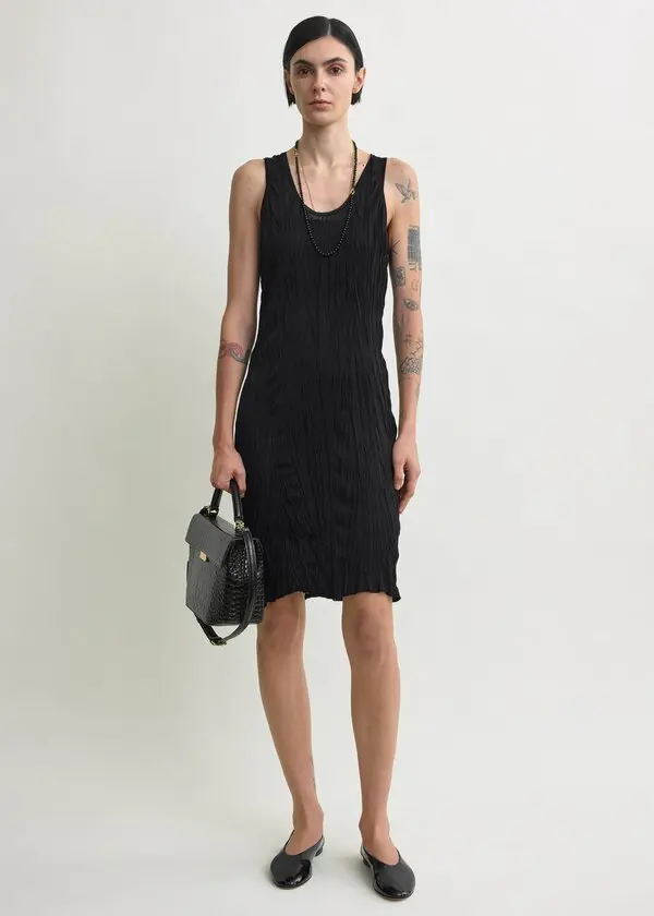 TOTEME Crinkled Knit Tank Dress - Black
