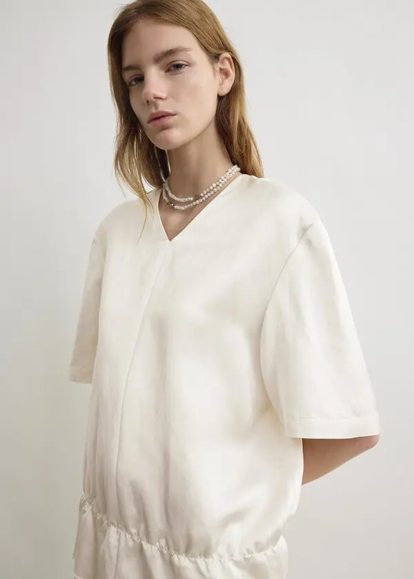 TOTEME Satin V-neck Pullover - White