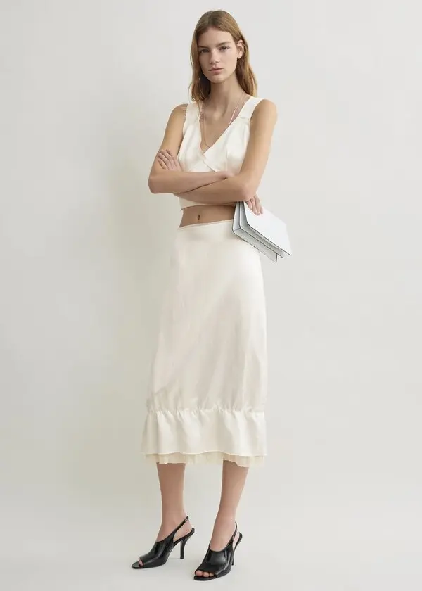TOTEME Layered Satin Skirt - White