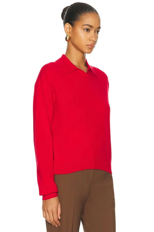 EAVES Whinifred Knit Polo In White - Red