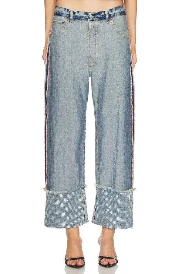 Acne Studios Pagga Orlan Blue Shimmy Wide Leg In Blue - Mid Blue