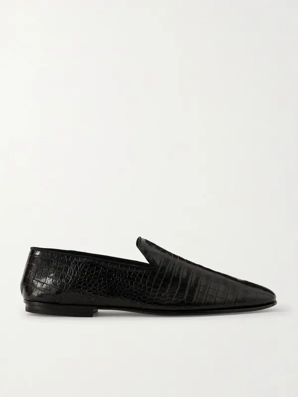 TOM FORD Steven Grosgrain-trimmed Croc-effect Leather Loafers - Black