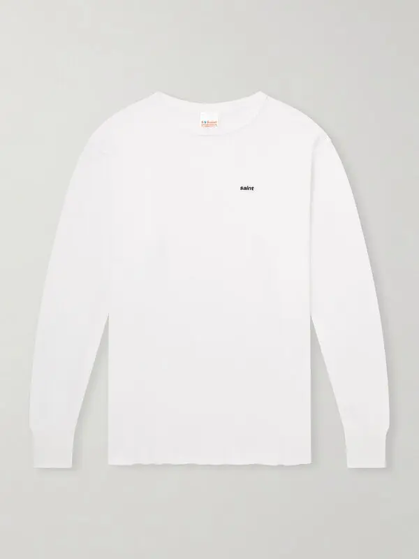 SAINT MXXXXXX Thermal Logo-embroidered Honeycomb-knit Cotton T-shirt - White