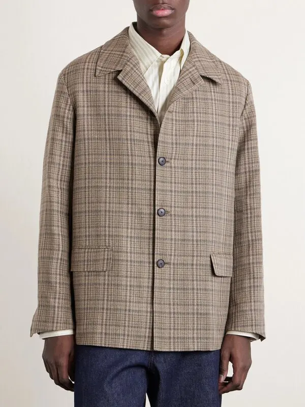 Auralee Checked Silk And Linen-blend Tweed Jacket - Brown