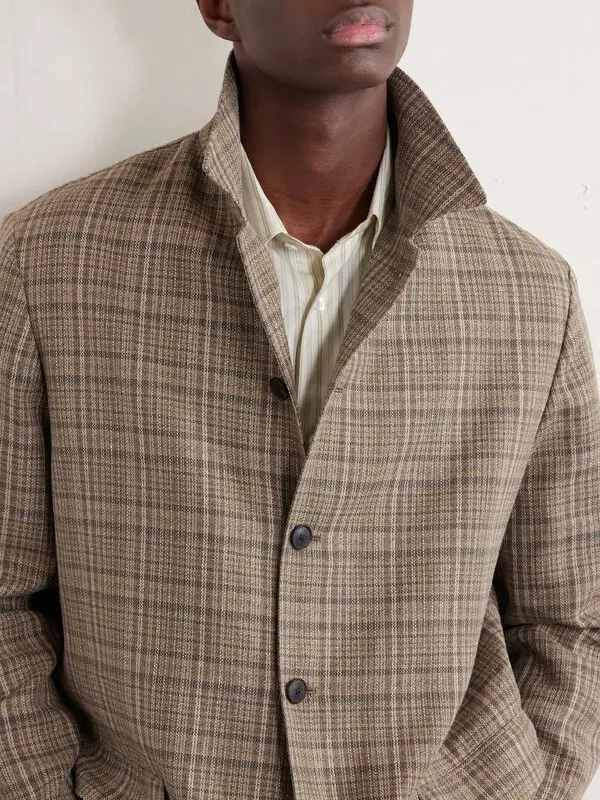 Auralee Checked Silk And Linen-blend Tweed Jacket - Brown