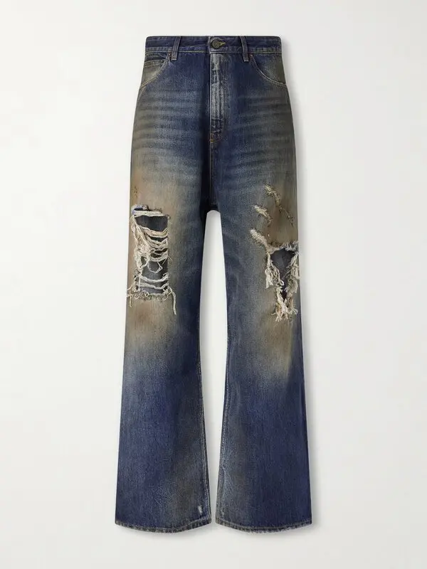 Vetements Trashed Wide-leg Distressed Jeans - Blue