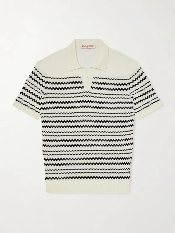 Orlebar Brown Canet Striped Ribbed-knit Organic Cotton Polo Shirt - Neutrals