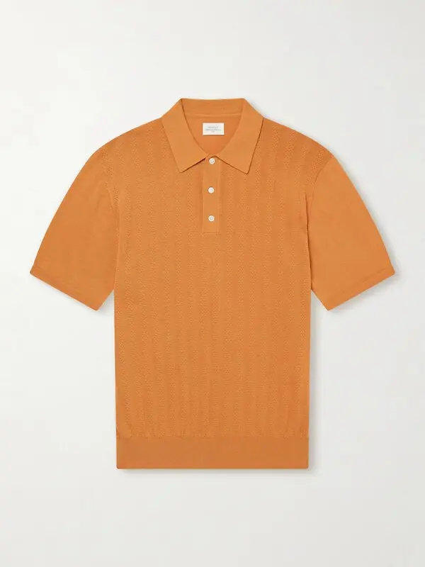 Hartford Pointelle-knit Cotton Polo Shirt - Orange