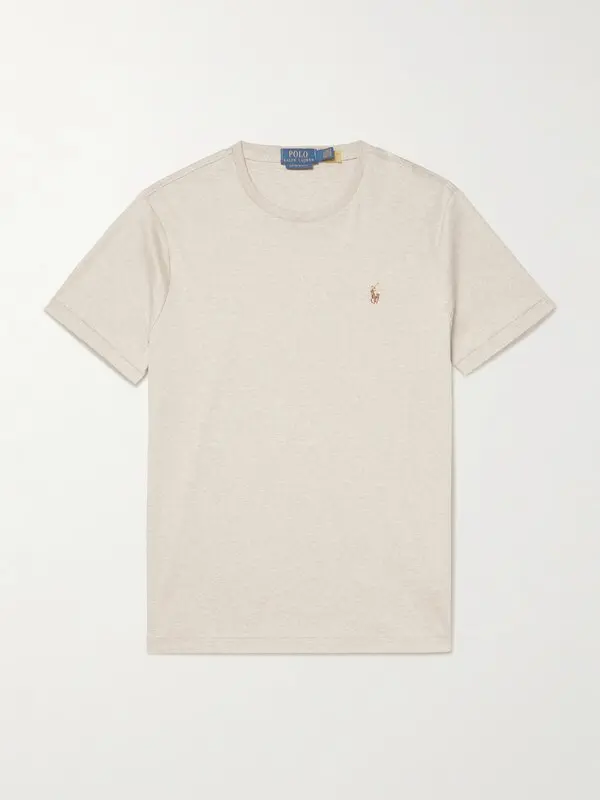 Polo Ralph Lauren Logo-embroidered Cotton-jersey T-shirt - Neutrals