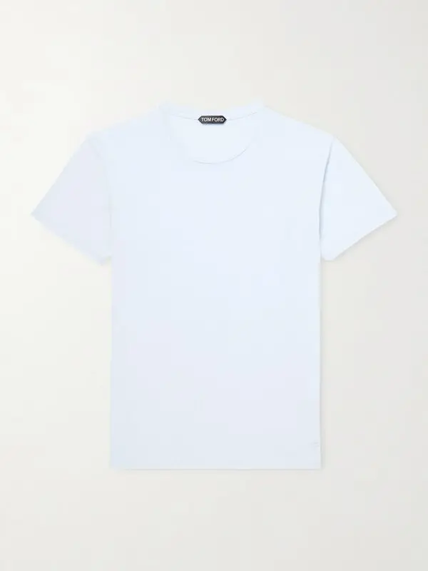 TOM FORD Slim-fit Logo-embroidered Cotton And Silk-blend Jersey T-shirt - Blue