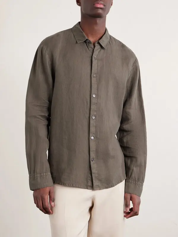 JAMES PERSE Garment-dyed Linen Shirt - Green