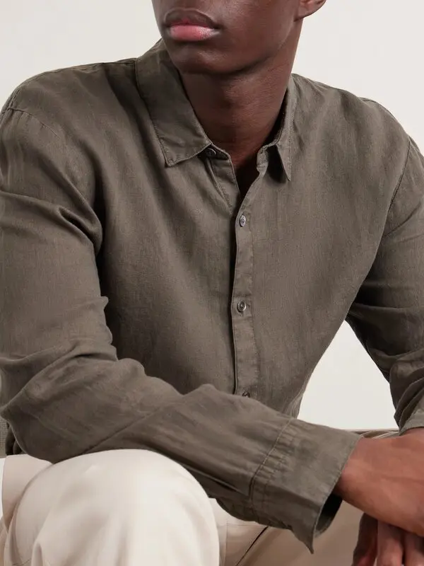 JAMES PERSE Garment-dyed Linen Shirt - Green
