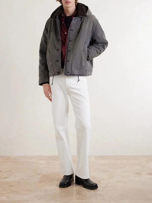 A.PRESSE Fleece-lined Distressed Cotton-canvas Hooded Jacket