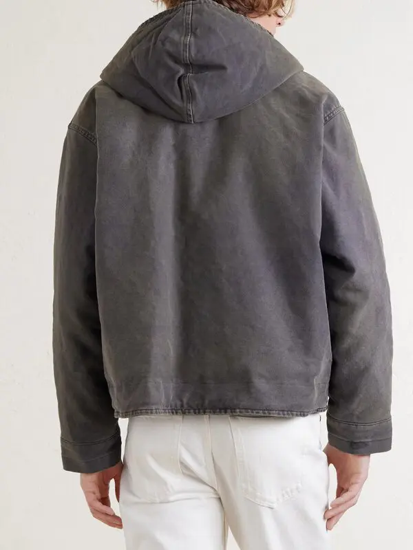 A.PRESSE Fleece-lined Distressed Cotton-canvas Hooded Jacket