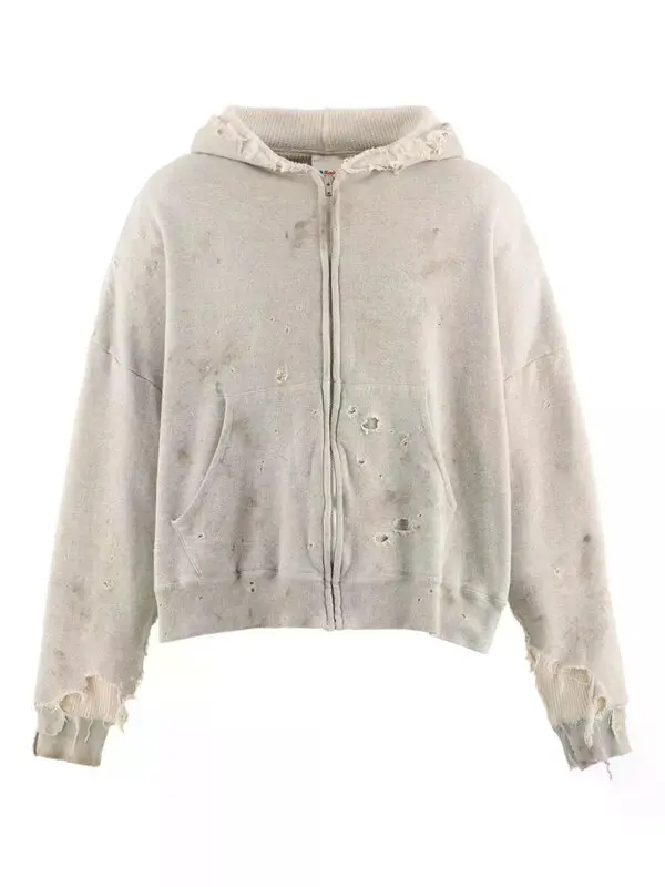 SAINT MXXXXXX Ripped Hooded Zip Sweater