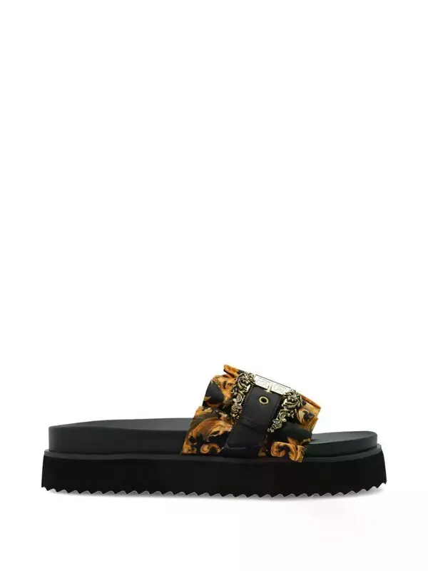 Versace Printed Buckled Slides - Black