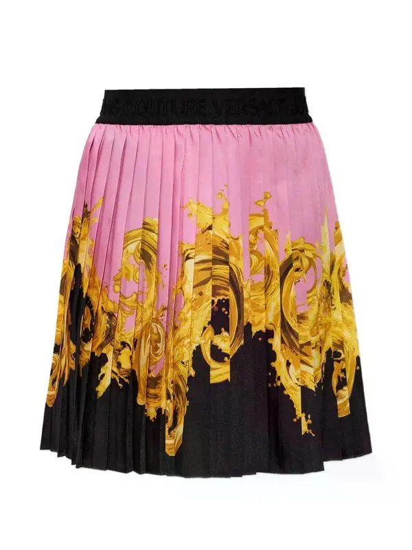 Versace Printed Twill Pleated Mini Skirt - Pink