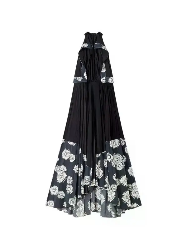 LANVIN Pleated Floral-pattern Maxi Dress - Black