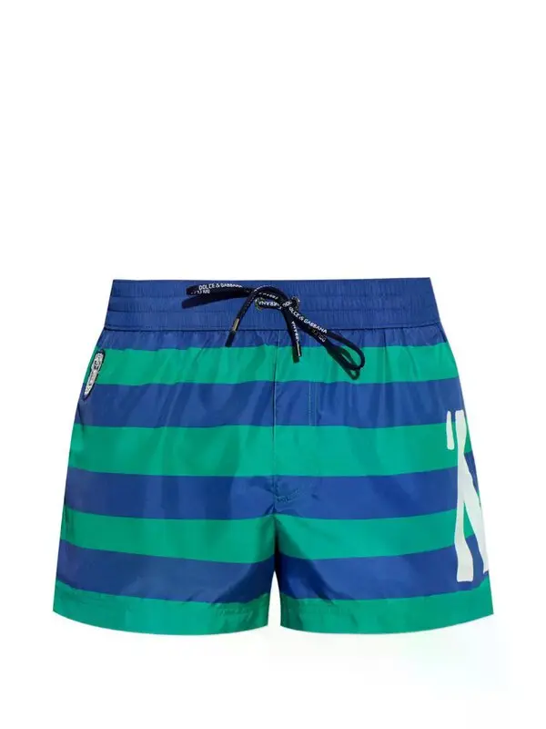Dolce & Gabbana Striped Logo-patch Swim Shorts - Blue
