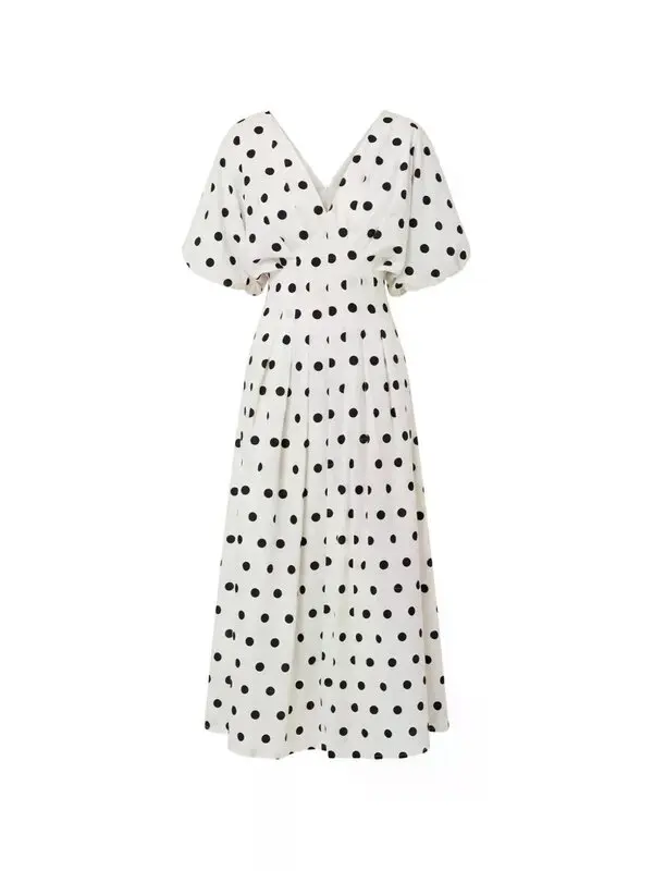 NICHOLAS V-neck Polka Dot Midi Dress - White